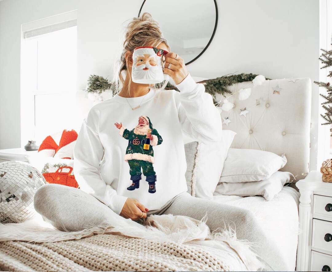 Cute Santa Sweatshirt, Champagne Santa Crewneck, Boujee Santa, Brunch ...