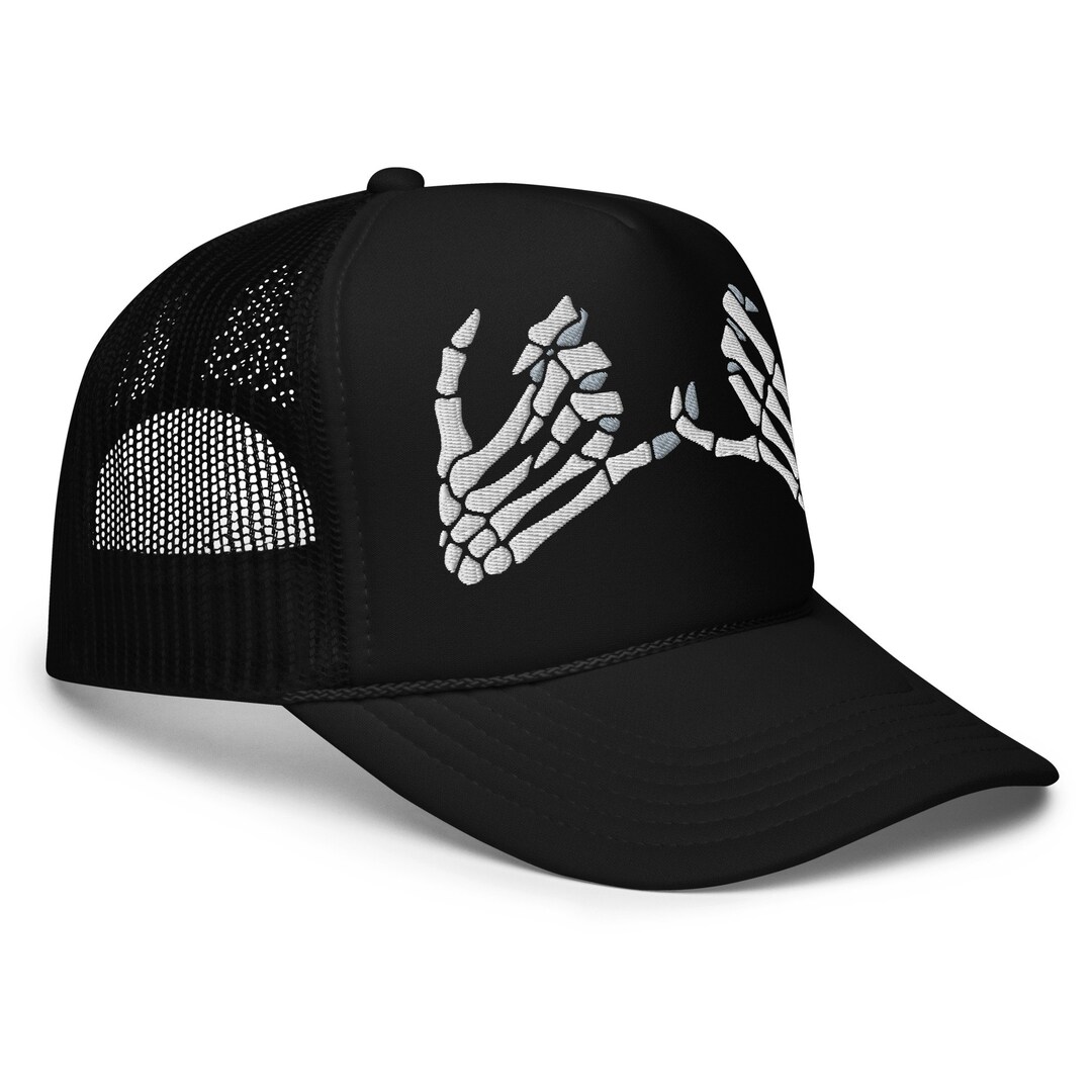 Pinky Promise Skeleton Hands Hat, Pinky Promise Trucker Hat, Black ...