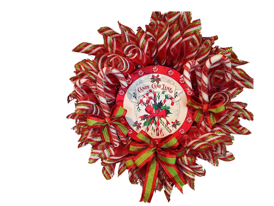 Candy Cane Lane Christmas Wreath – Red & White Holiday Door Decor ...