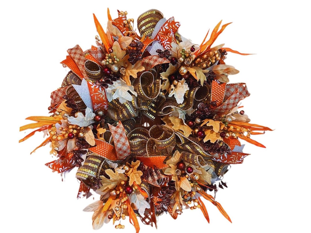 Rustic Fall Harvest Wreath - Handcrafted Autumn Door Decor With Leaves ...