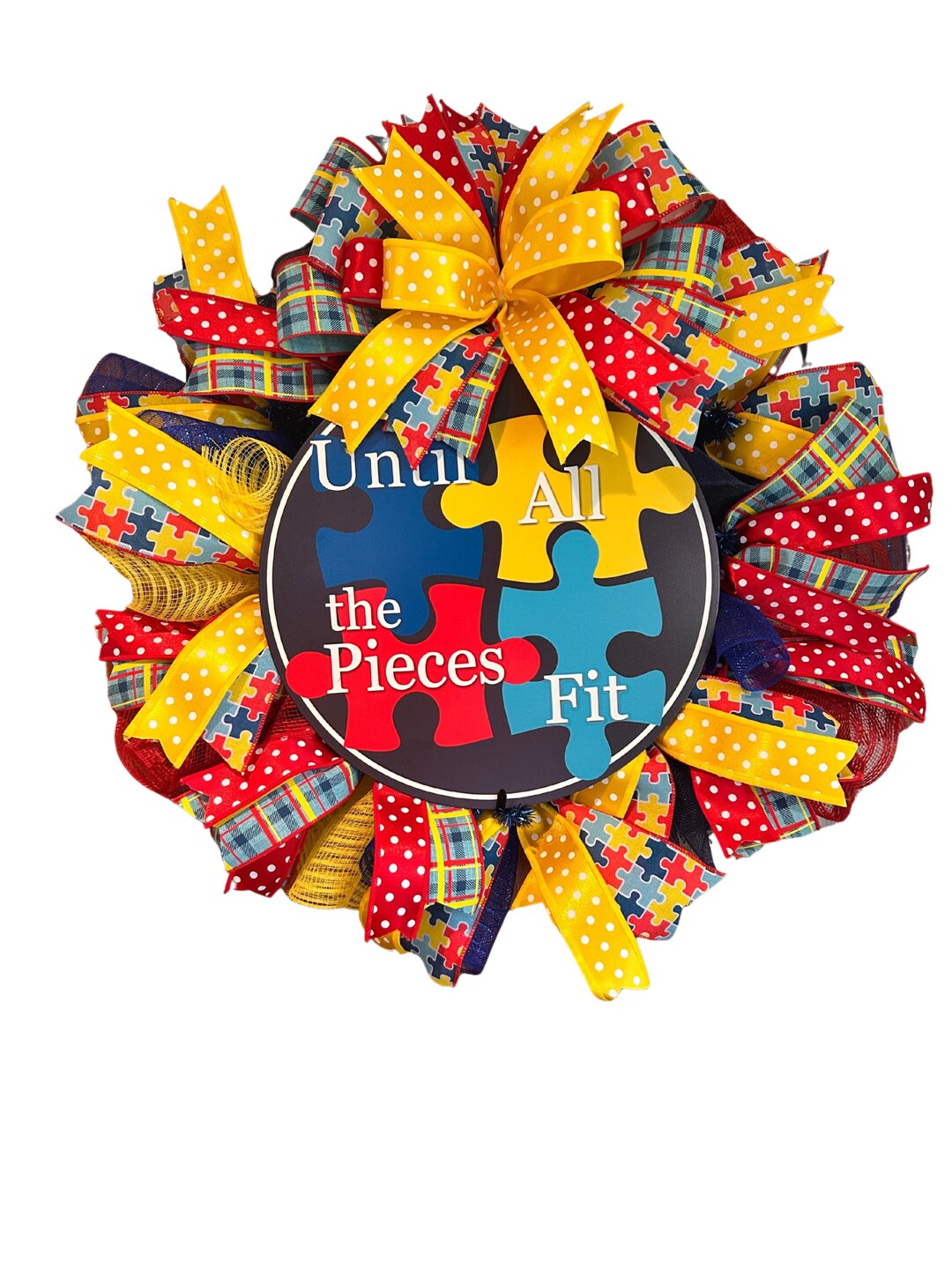 Autism Awareness Wreath for Front Door, Puzzle Piece Ribbon Wreath ...