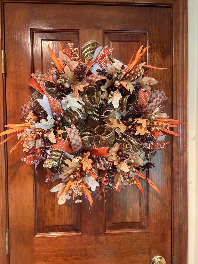 Rustic Fall Harvest Wreath - Handcrafted Autumn Door Decor With Leaves ...