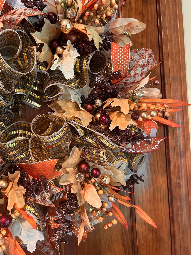 Rustic Fall Harvest Wreath - Handcrafted Autumn Door Decor With Leaves ...