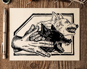 Jujutsu Kaisen Rabbit Escape Shikigami - Linocut A5 Print - Etsy