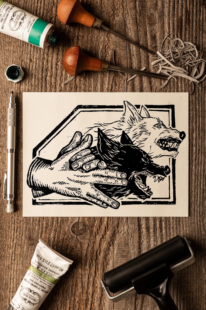 Jujutsu Kaisen Divine Dogs Shikigami - Linocut A5 Print - Etsy