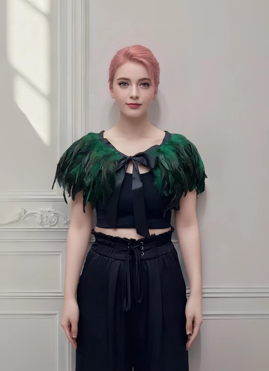 Green Nature Feathers Cape Shawl , Cosplay Costume for Women, Carnival ...