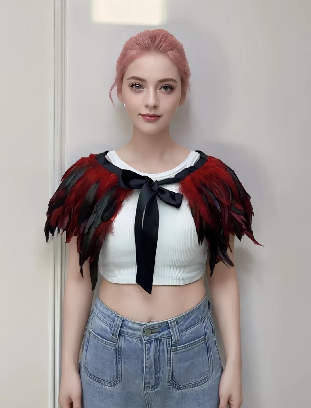 Red Feather Cape Shawl , Cosplay Costume for Women, Carnival Parade ...