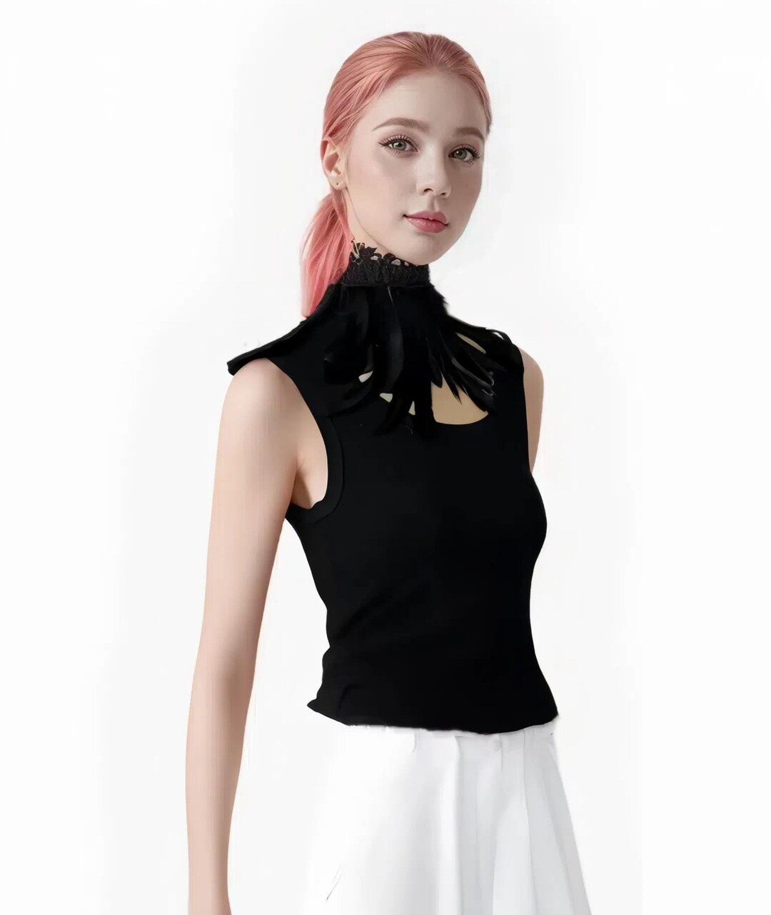 Black Natural Feather Lace Choker Scarf, Halloween Feather Choker ...