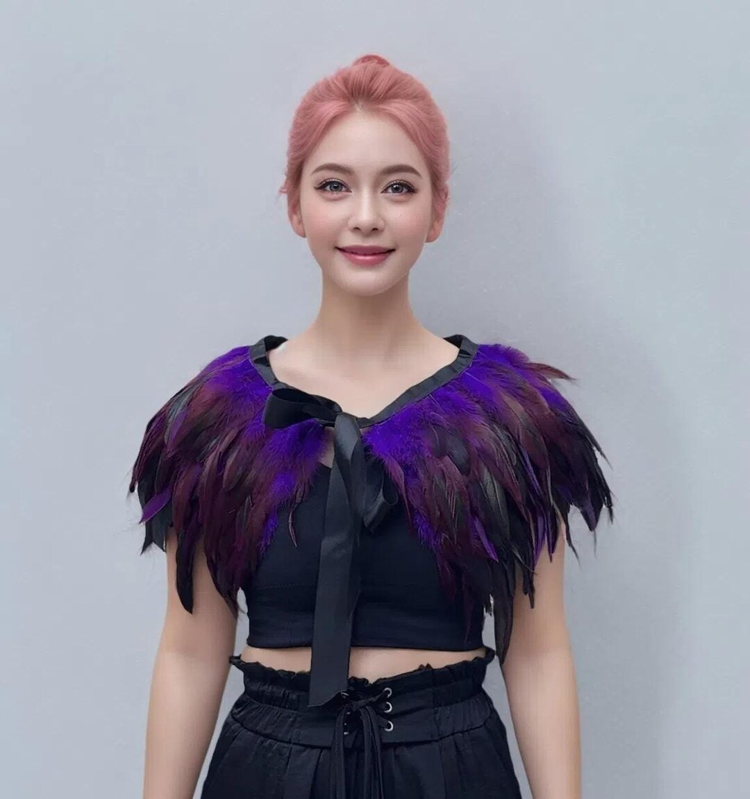 Purple Feather Cape Shawl, Halloween Costume, Feather Cloak, Cosplay ...