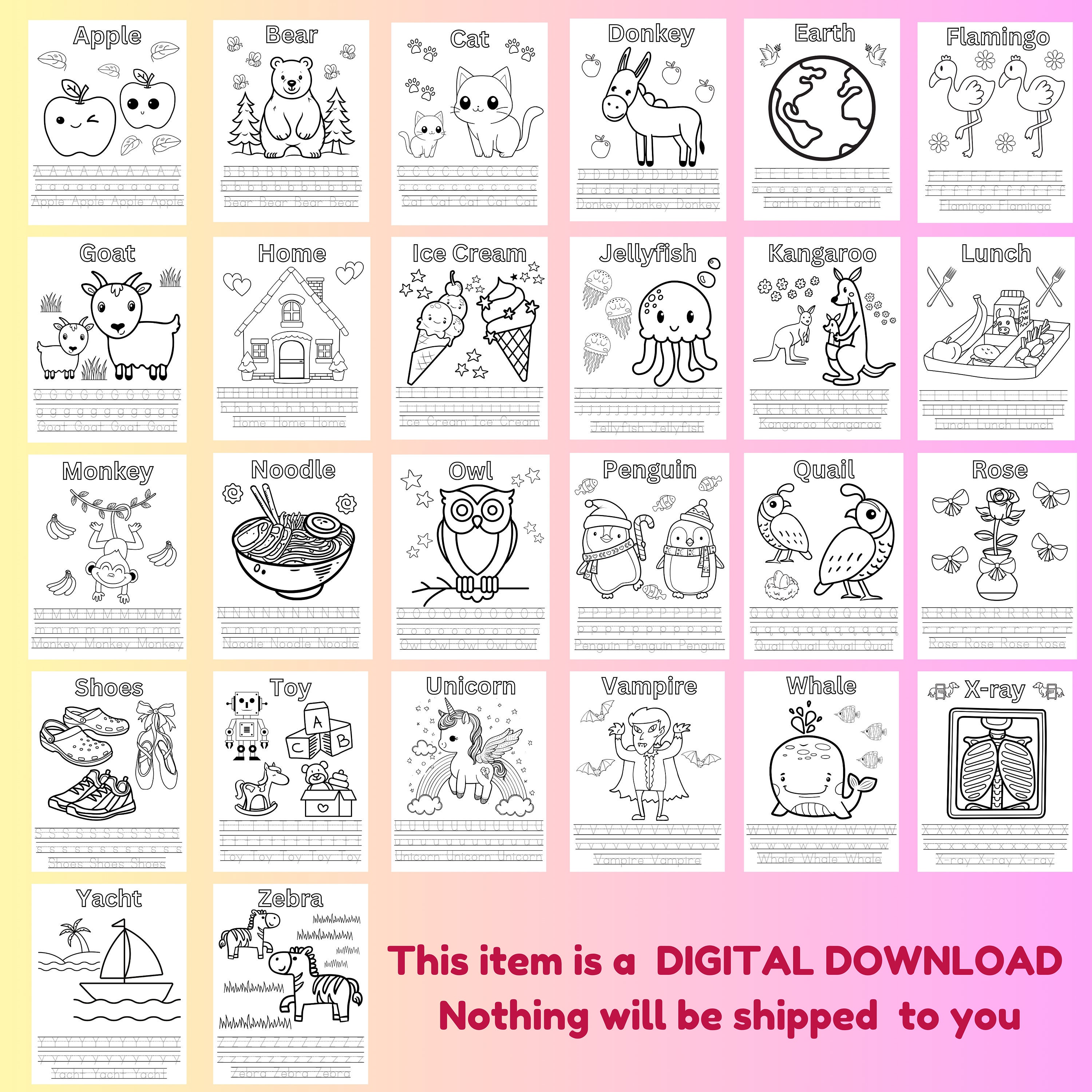 Alphabet ABC Coloring Pages for Kids, Baby Shower, First ABC Book ...