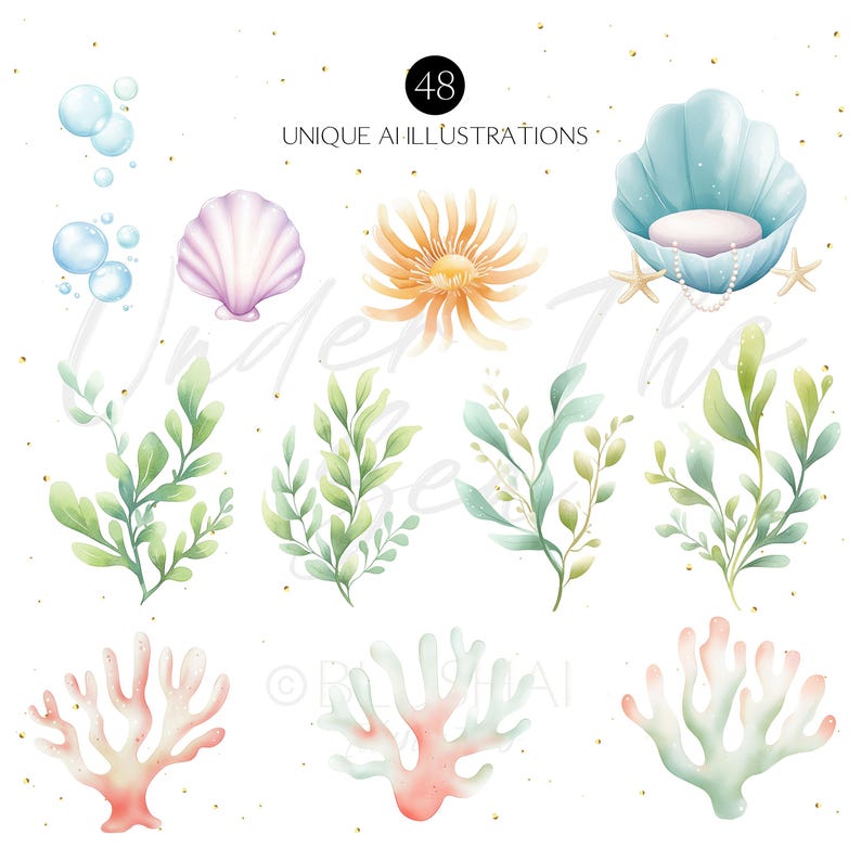 Little Mermaid Clipart: Under the Sea Illustrations (PNG Digital ...