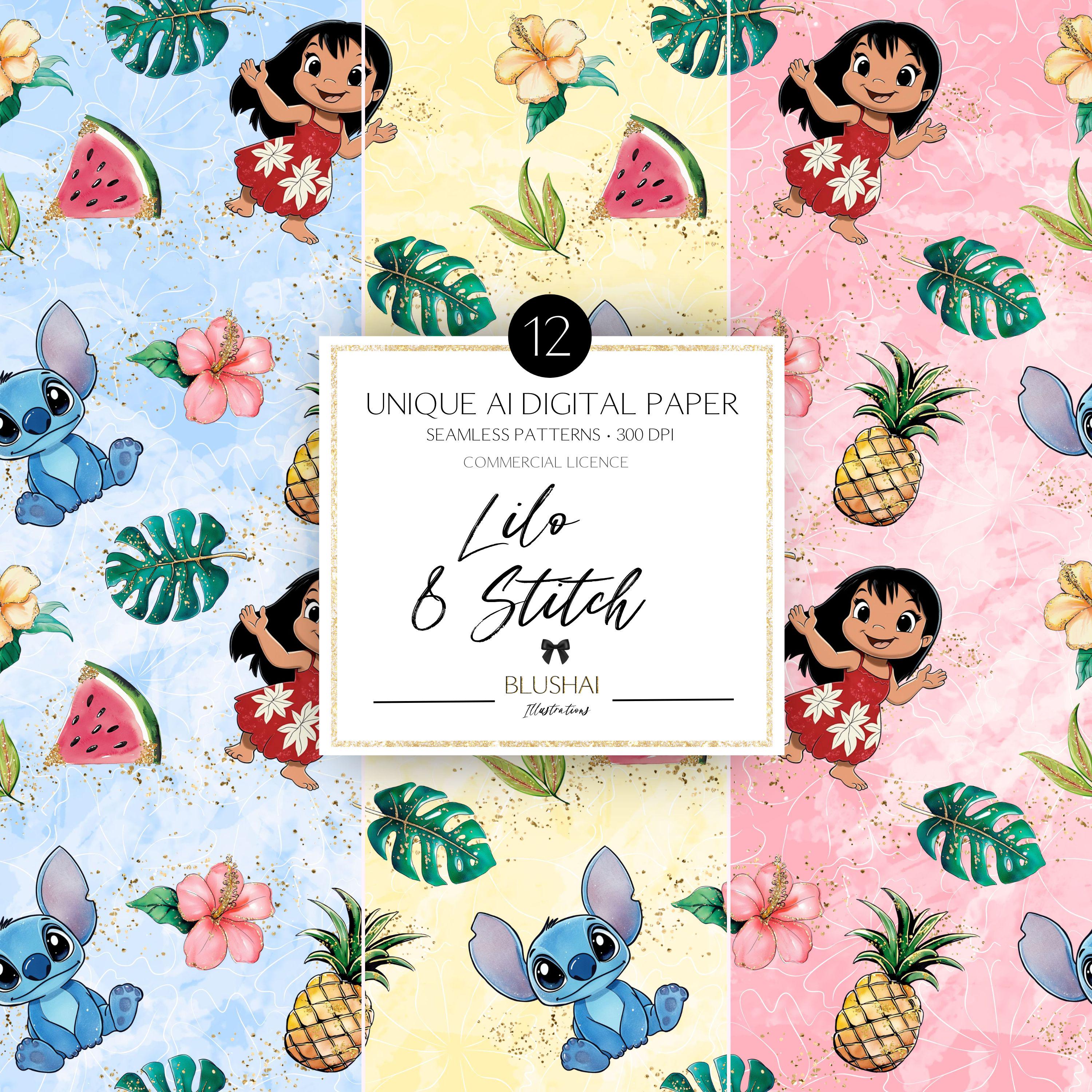 Lilo and Stitch Digital Paper: Tropical Seamless Patterns (PNG Files ...