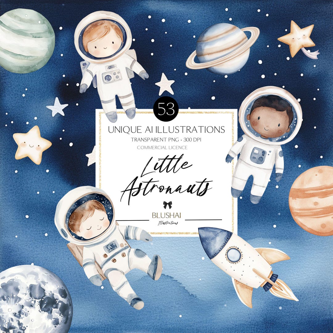 Cute Watercolor Astronaut Clipart, Space Clipart, Watercolor Clipart ...