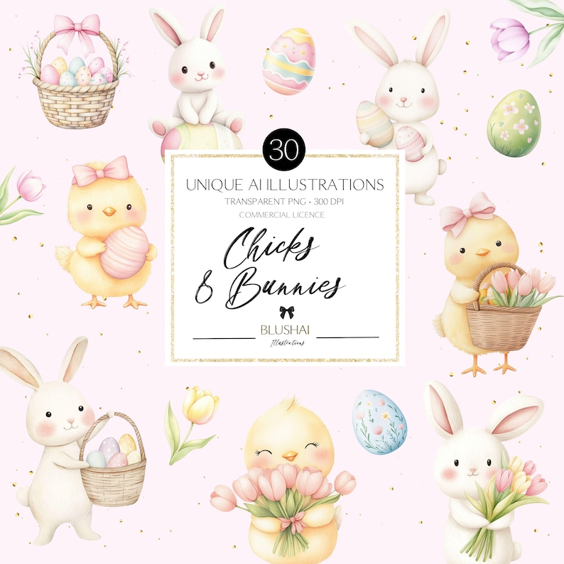 Cute Easter Bunny and Chick Clipart Set, Easter Clipart, Bunny Clipart ...