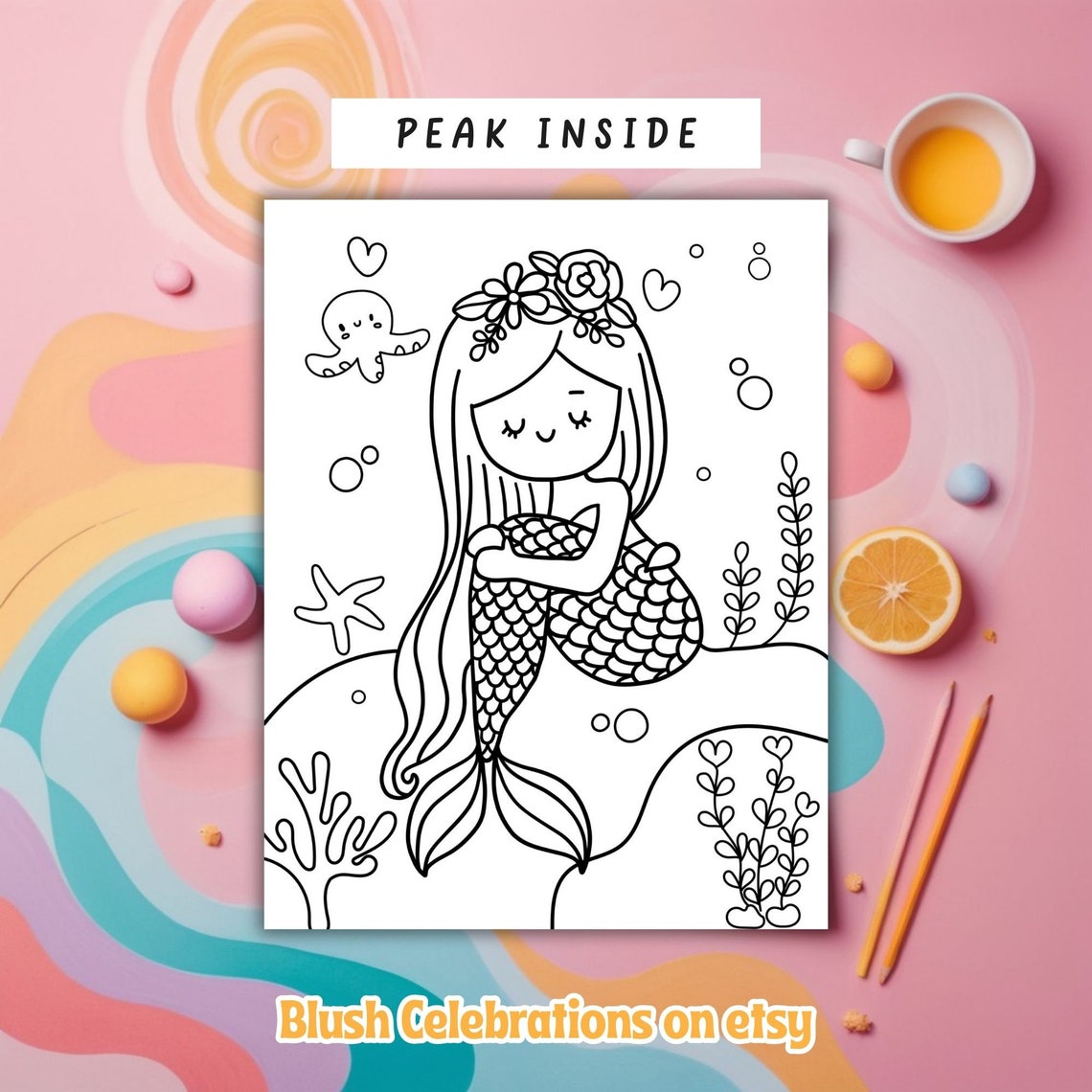 Printable Mermaid Coloring Pages for Girls Instant Download PDF & Jpeg ...
