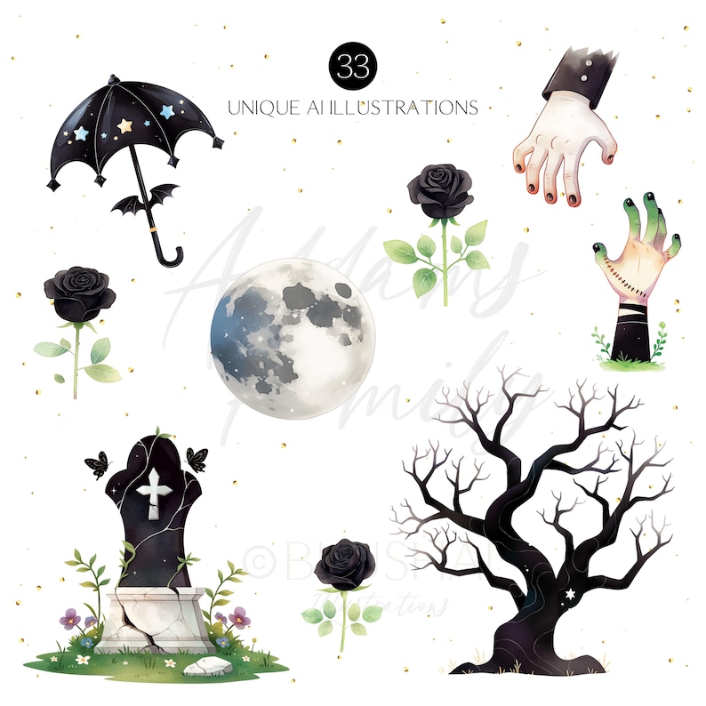 Addams Family Clipart: Goth Illustrations for Commercial Use (PNG, 300 ...