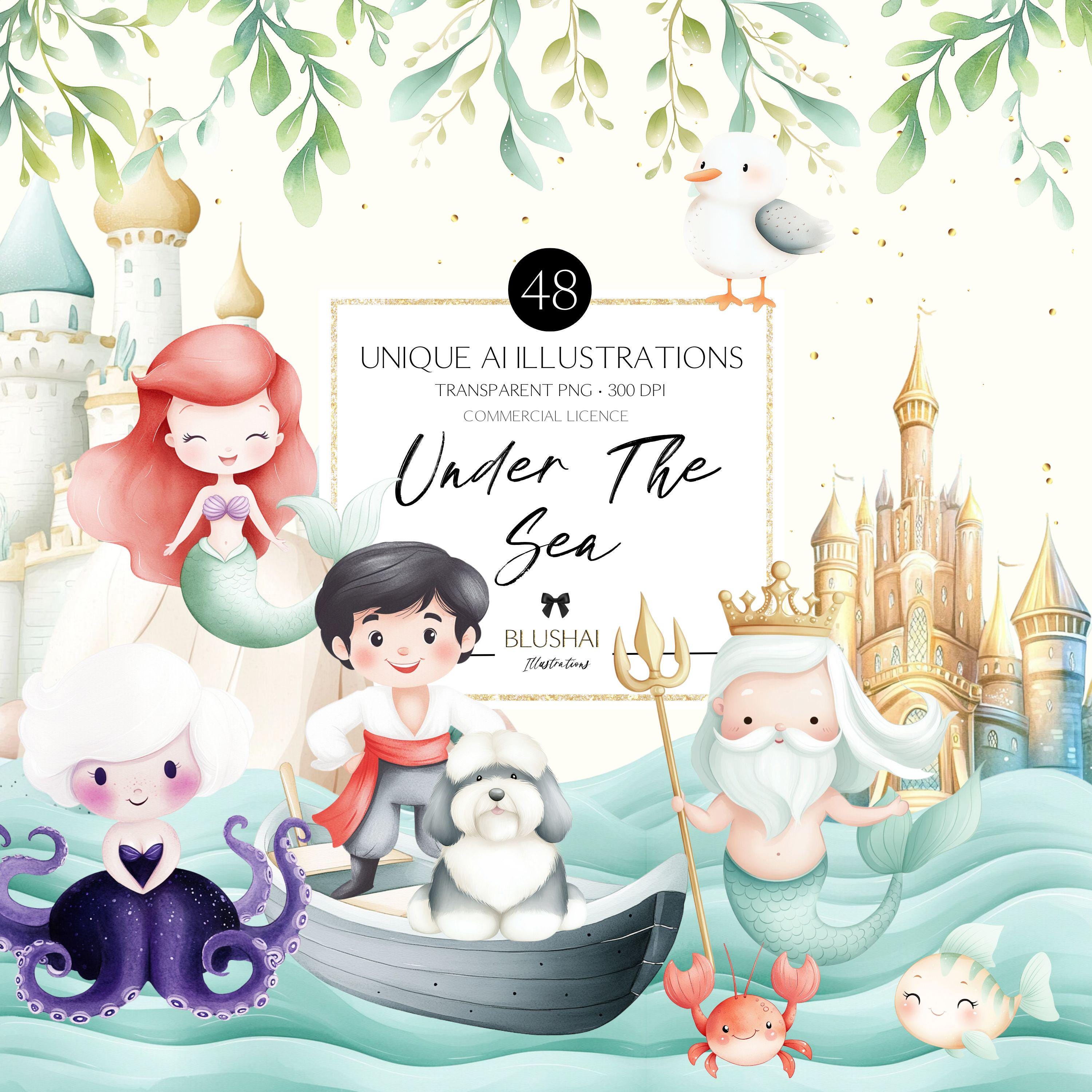 Little Mermaid Clipart: Under the Sea Illustrations (PNG Digital ...
