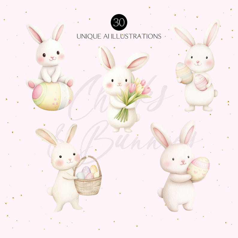 Cute Easter Bunny and Chick Clipart Set, Easter Clipart, Bunny Clipart ...