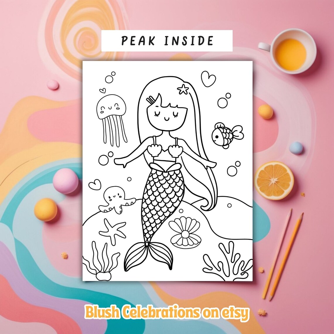 Printable Mermaid Coloring Pages for Girls Instant Download PDF & Jpeg ...