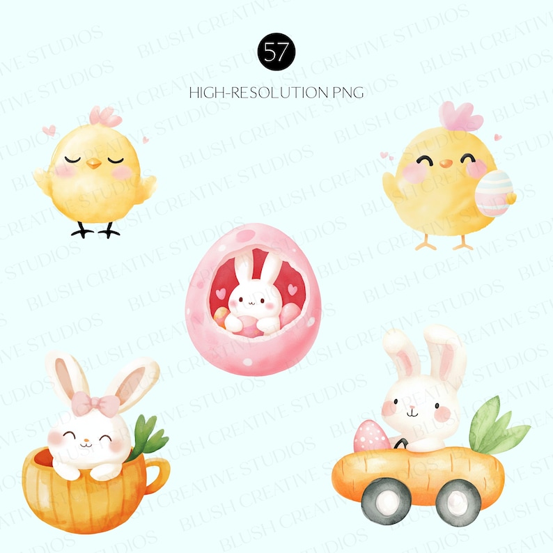 Watercolor Easter Bunny Clipart Bundle, Pastel Spring Graphics (digital ...