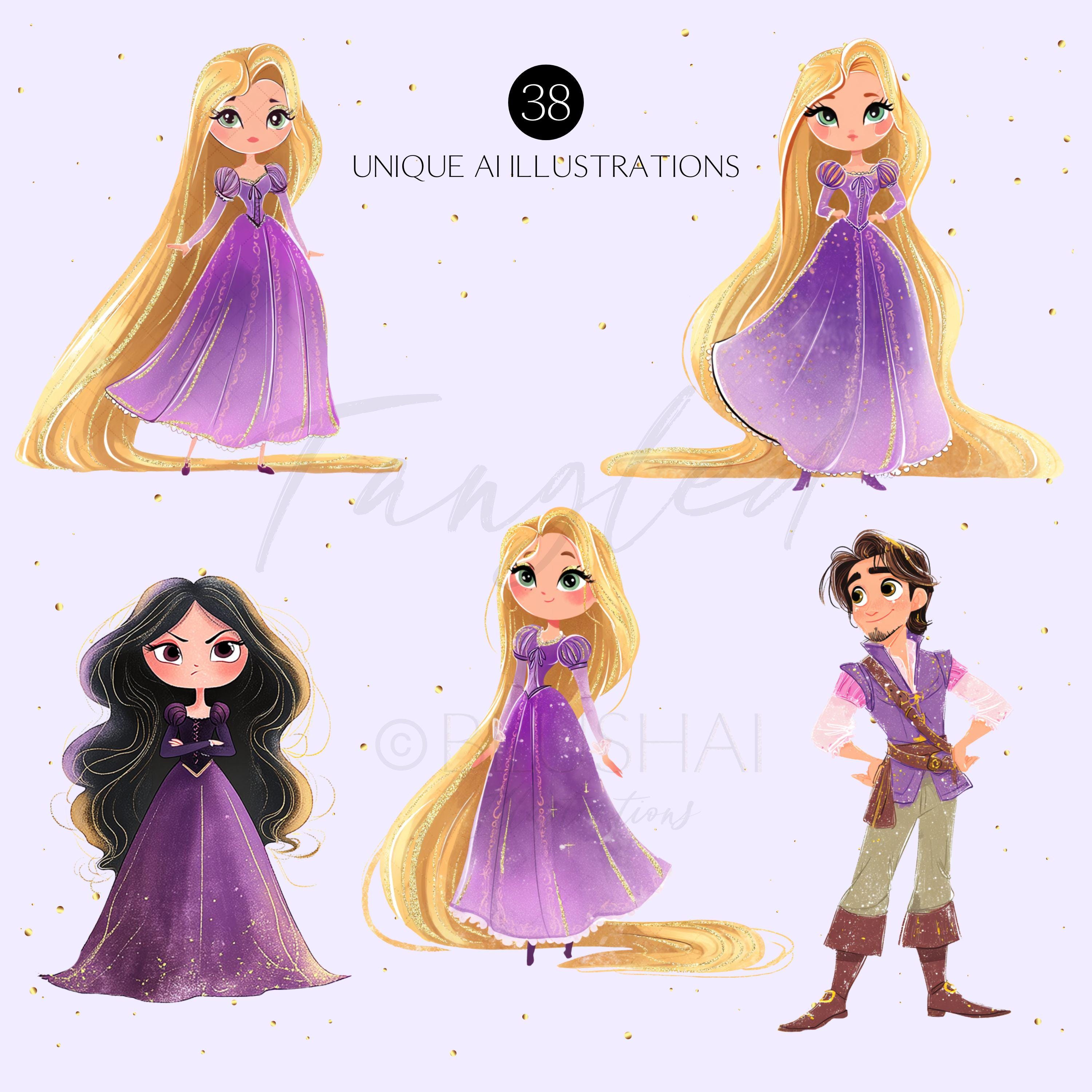 Rapunzel Clipart Set: Tangled Fairytale Art, Tower, Pascal (PNG ...