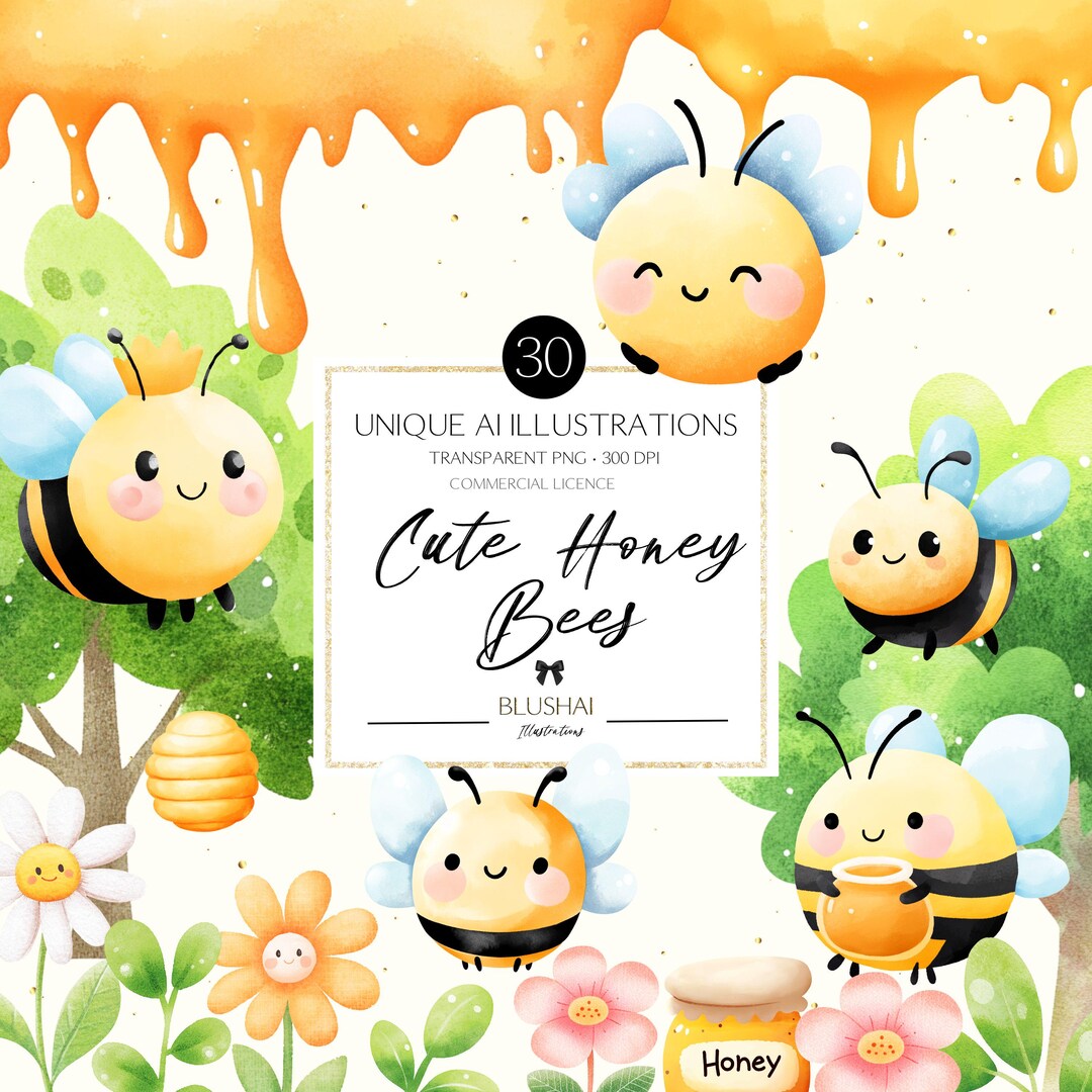 Cute Honey Bee Clipart Set, Bumble Bee Clipart, Cute Bee Art ...