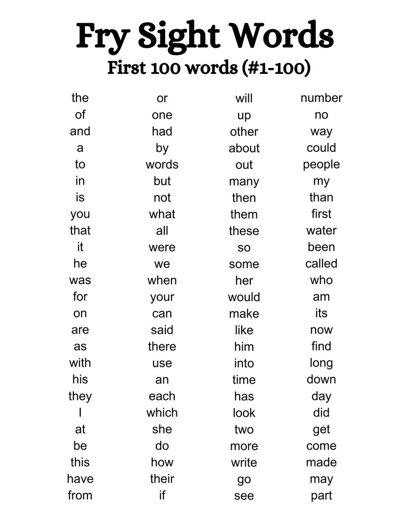 100 Printable Flashcards Fry Sight Words | Prek, Kindergarten, 1st ...