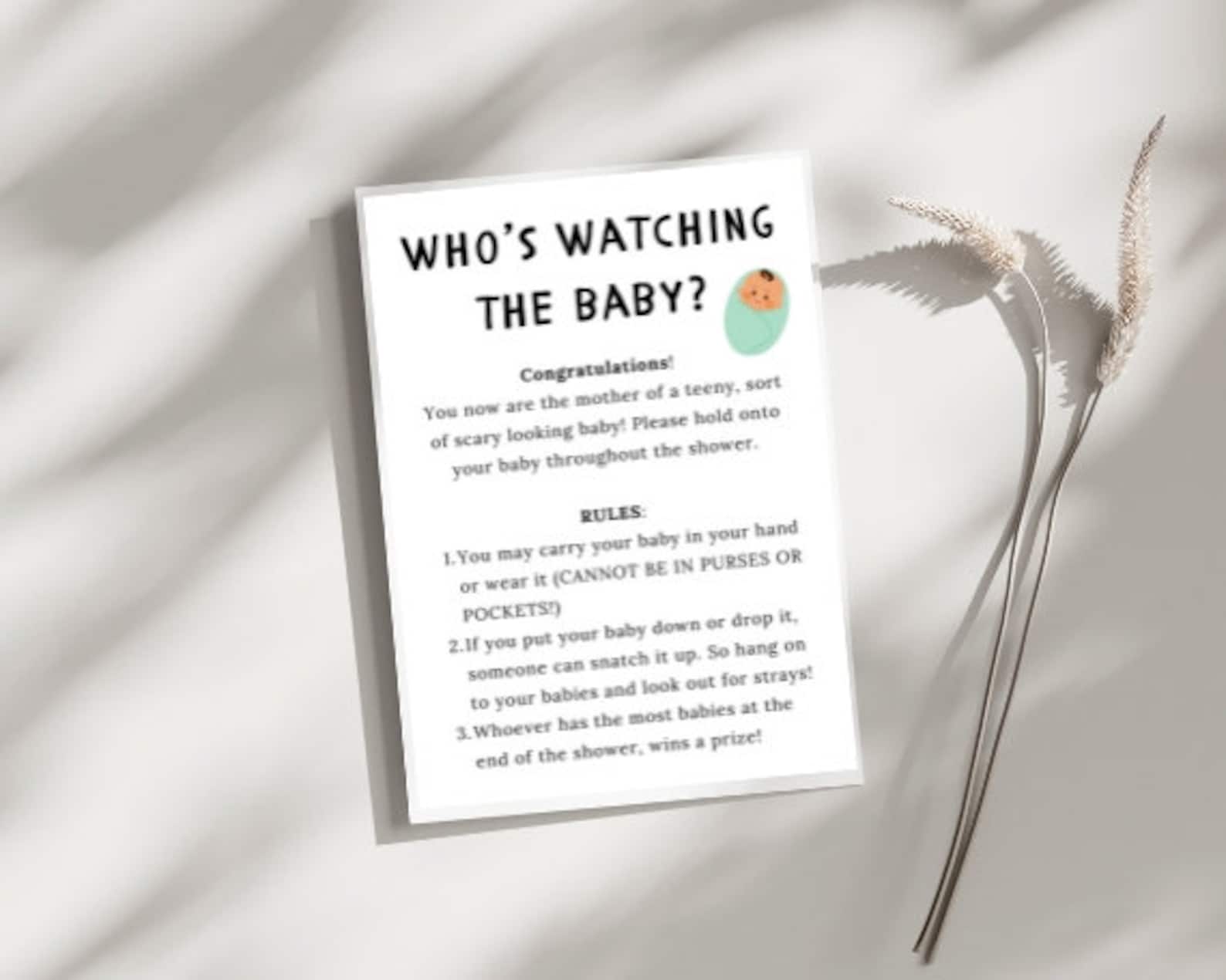 Who's Watching the Baby? | Baby Shower Game | Baby Game Instructions - Etsy