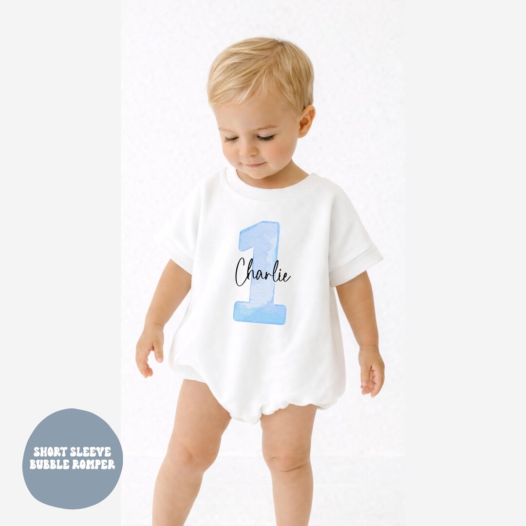 Blue Watercolor Number Birthday Outfit, Personalized Bodysuit, Romper ...