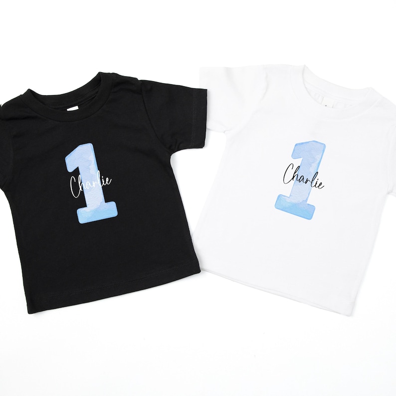 Blue Watercolor Number Birthday Outfit, Personalized Bodysuit, Romper ...