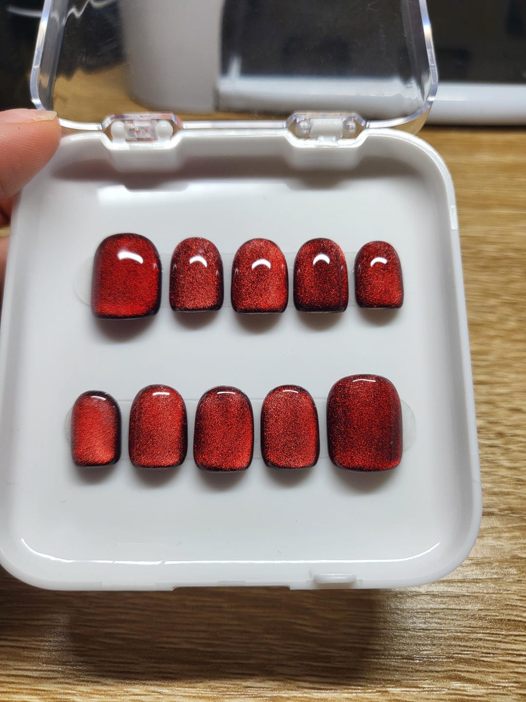 Cat Eye Gel Glass/ Mirror Effect With Red Jelly Gel Short Square Press ...