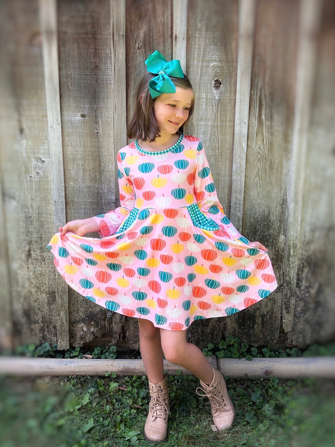Girls Pumpkin Dress, Pink October Dress, Thanksgiving Dress, Pink ...