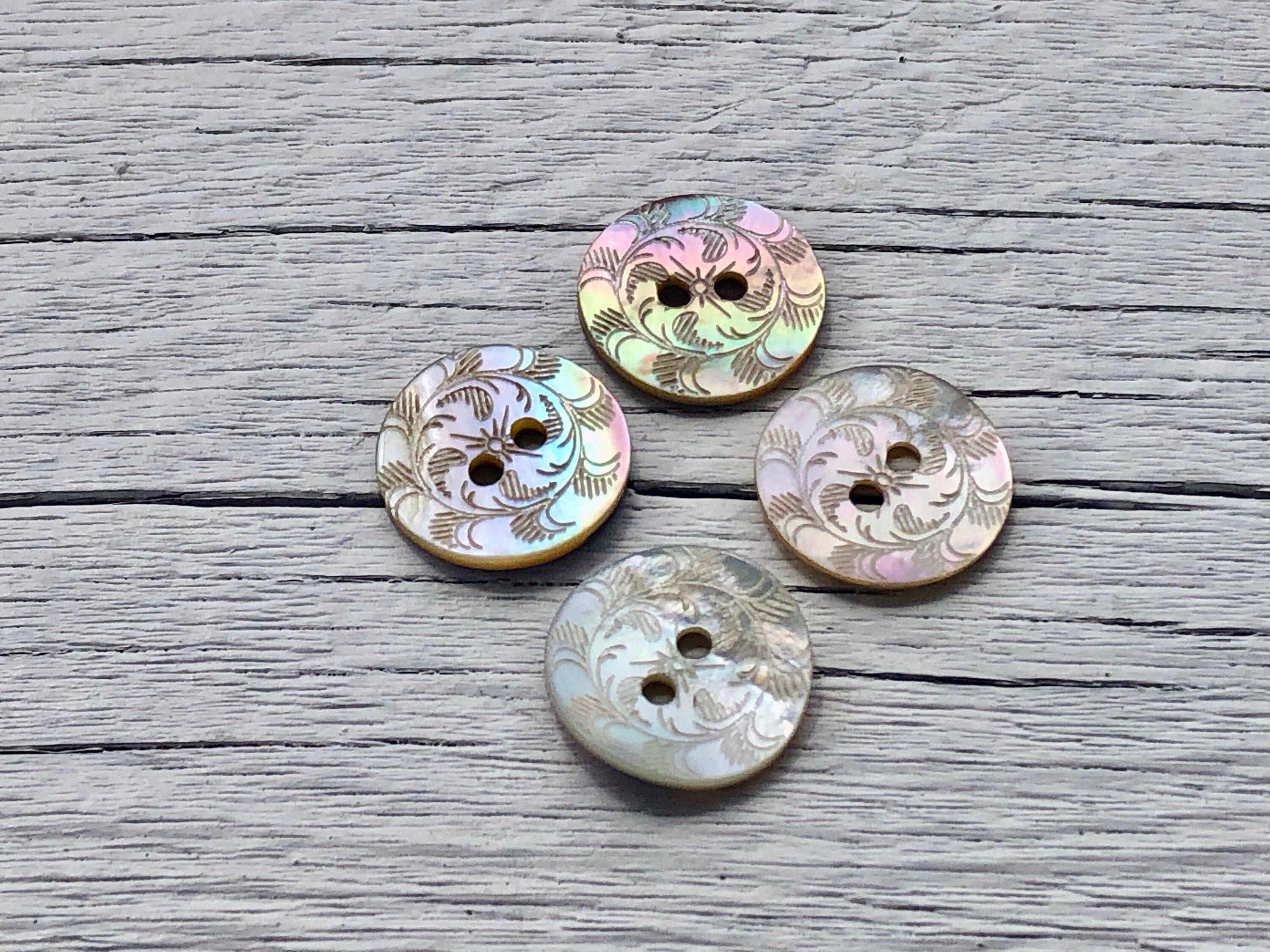 4 engraved iridescent shell buttons small vintage rainbow | Etsy