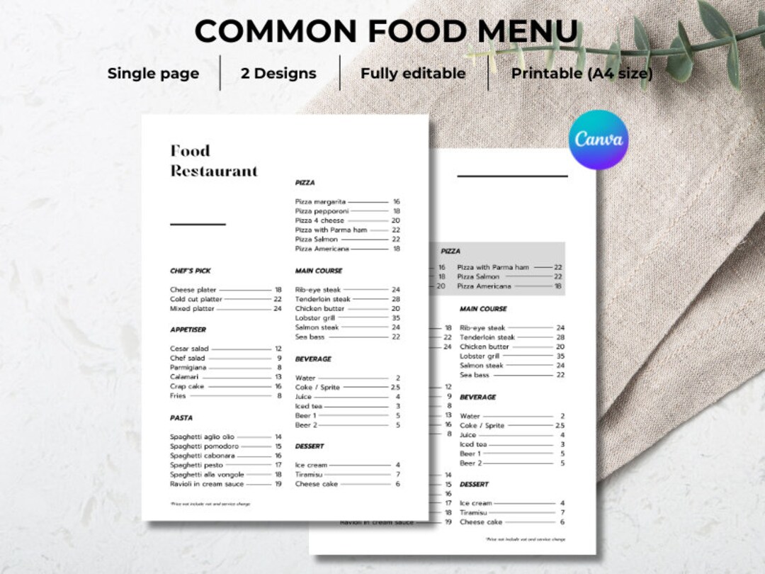 Common Restaurant Menu, Clean and Modern Design, Easy to Use Menu - Etsy