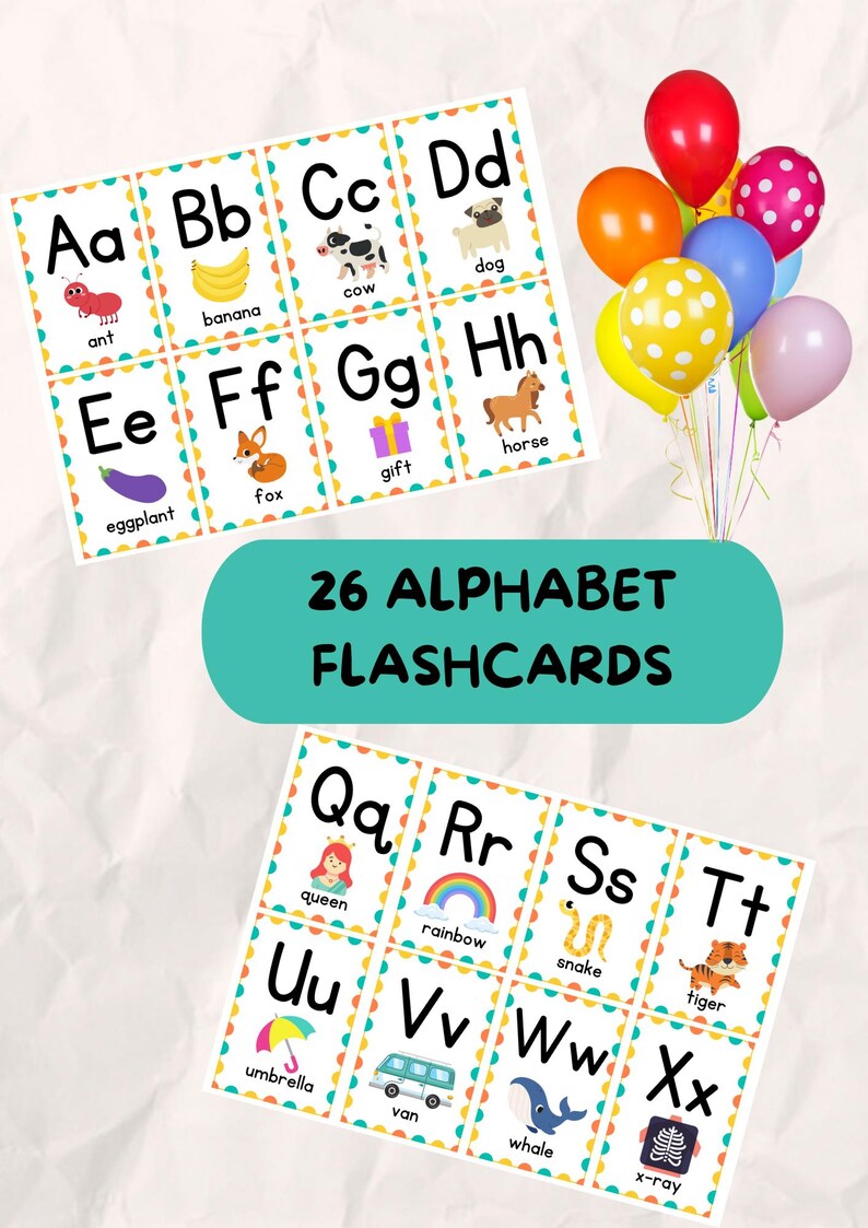 Printable Alphabet Flashcards for Kids -26 Montessori ABC Educational ...