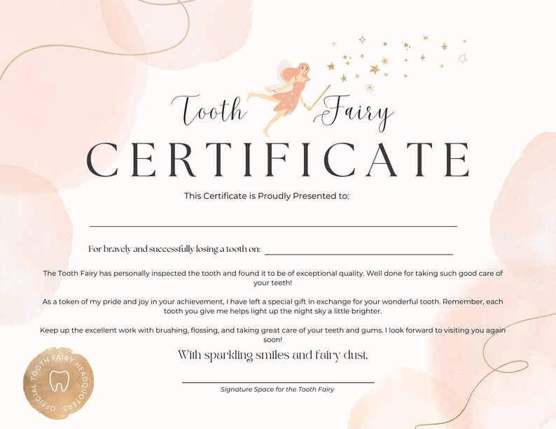 Printable Tooth Fairy Certificate for Girls & Boys - First Tooth Lost ...