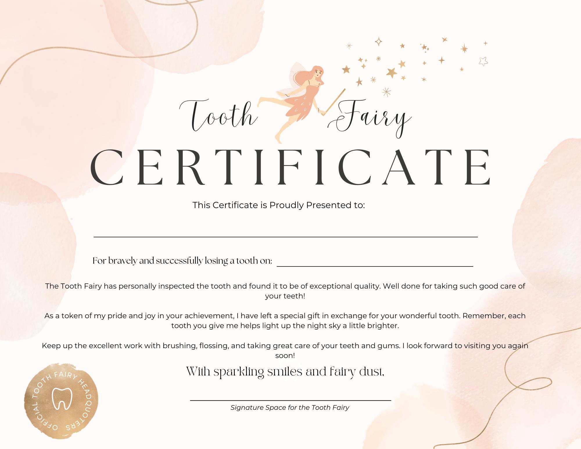 Printable Tooth Fairy Certificate for Girls & Boys - First Tooth Lost ...