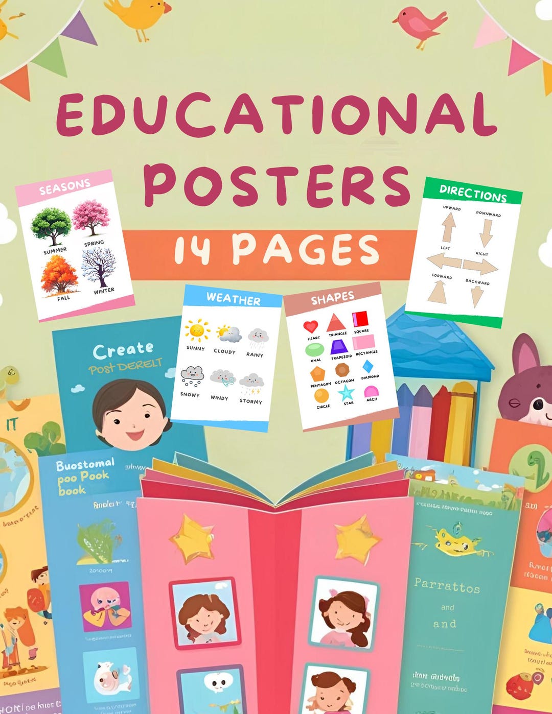 12 Preschool Educational Bundle Posters for Kids –printable Pages- ABC ...