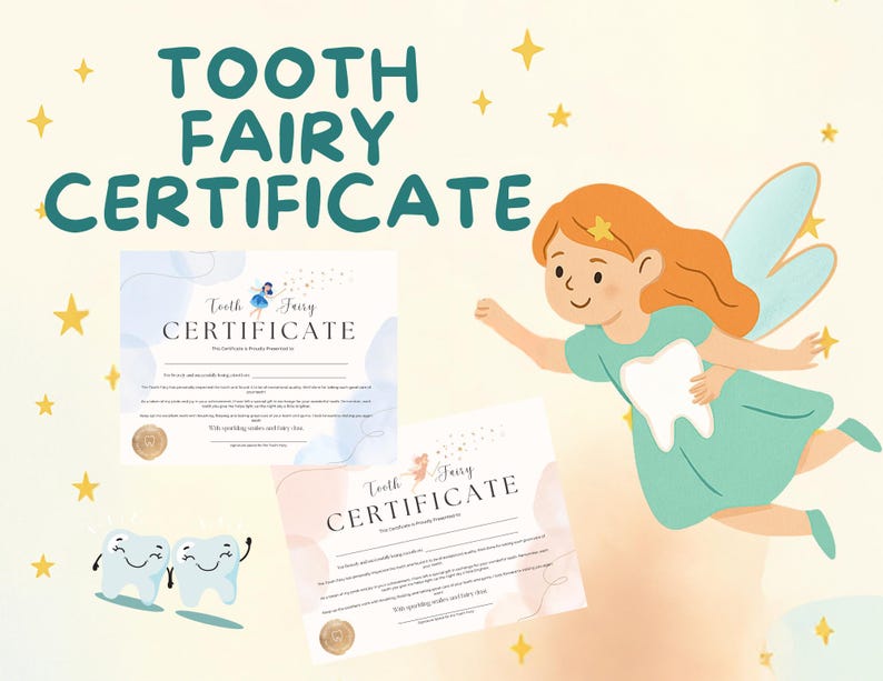 Printable Tooth Fairy Certificate for Girls & Boys - First Tooth Lost ...