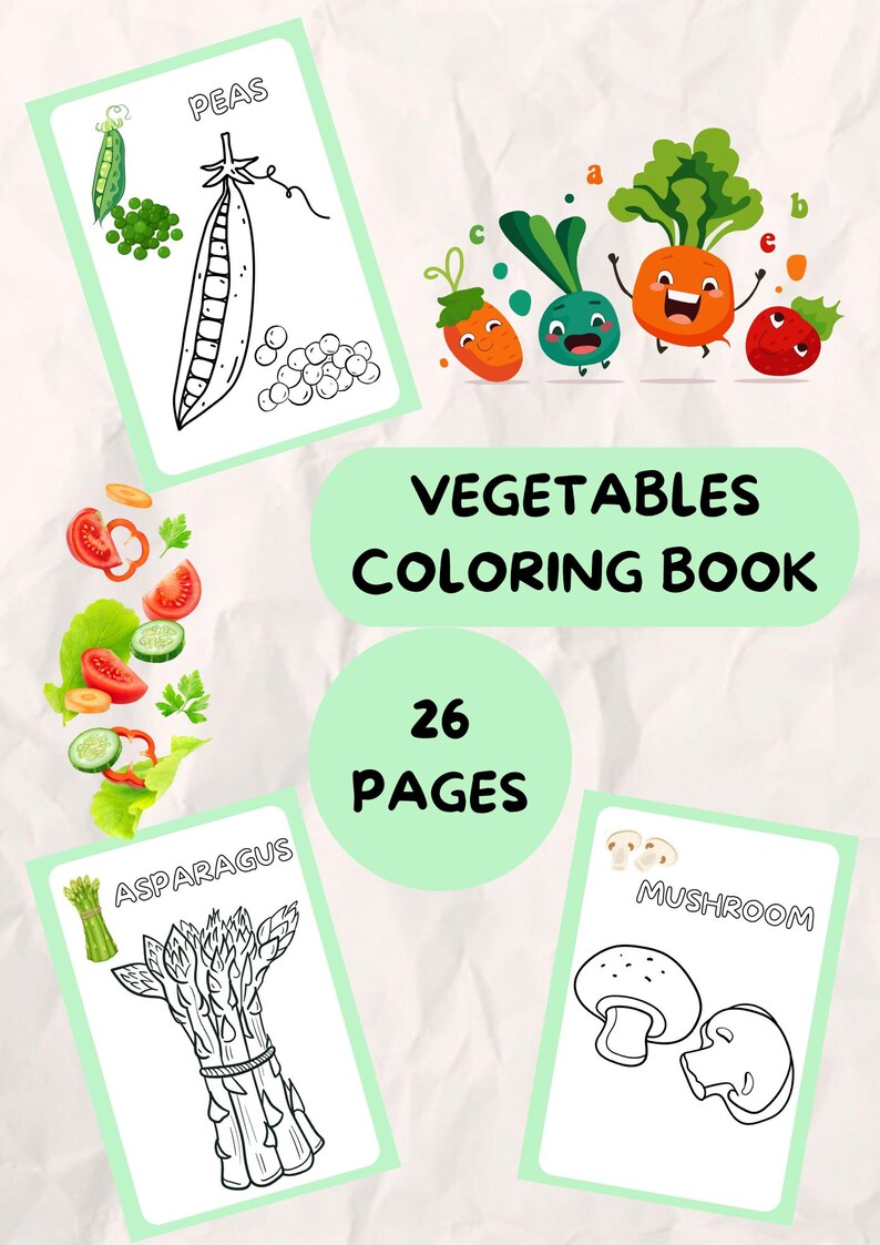 Printable Vegetables Coloring Book for Kids – 26 Fun Pages | Healthy ...
