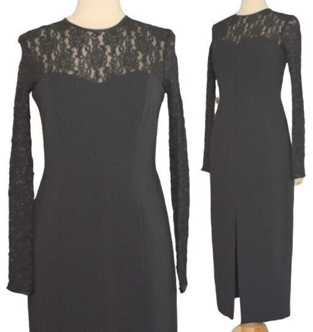 Vintage Y2K Georgiou Black Evening Gown, Lace Illusion Bodice Dress, Deadstock, NWT, New With ...