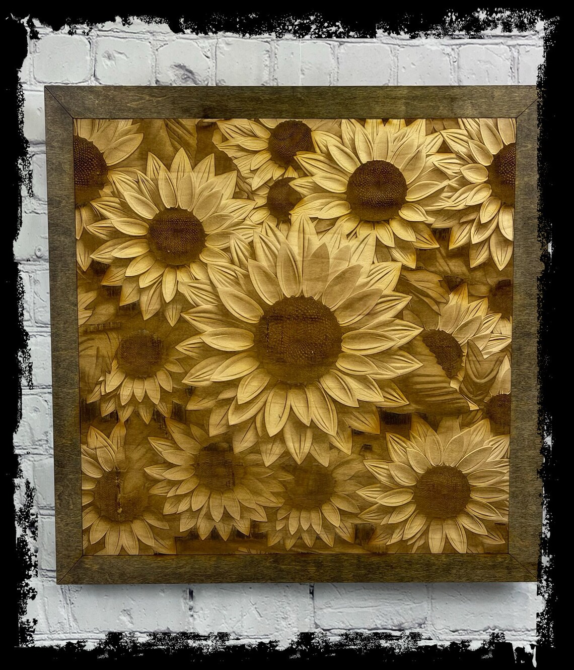 Laser Engraved Wooden Wall Art - Sunflower Field Design - Etsy