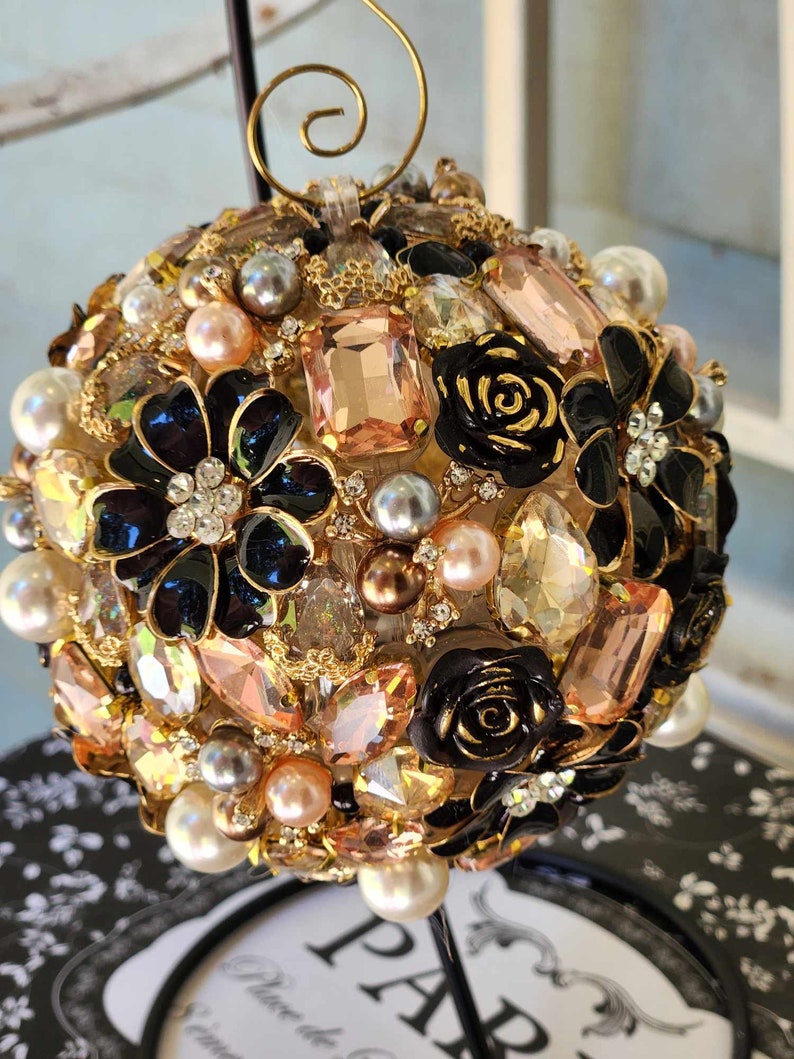 Earth Tone Home Decor Beaded Orb With Rhinestones and Faux Pearls ...