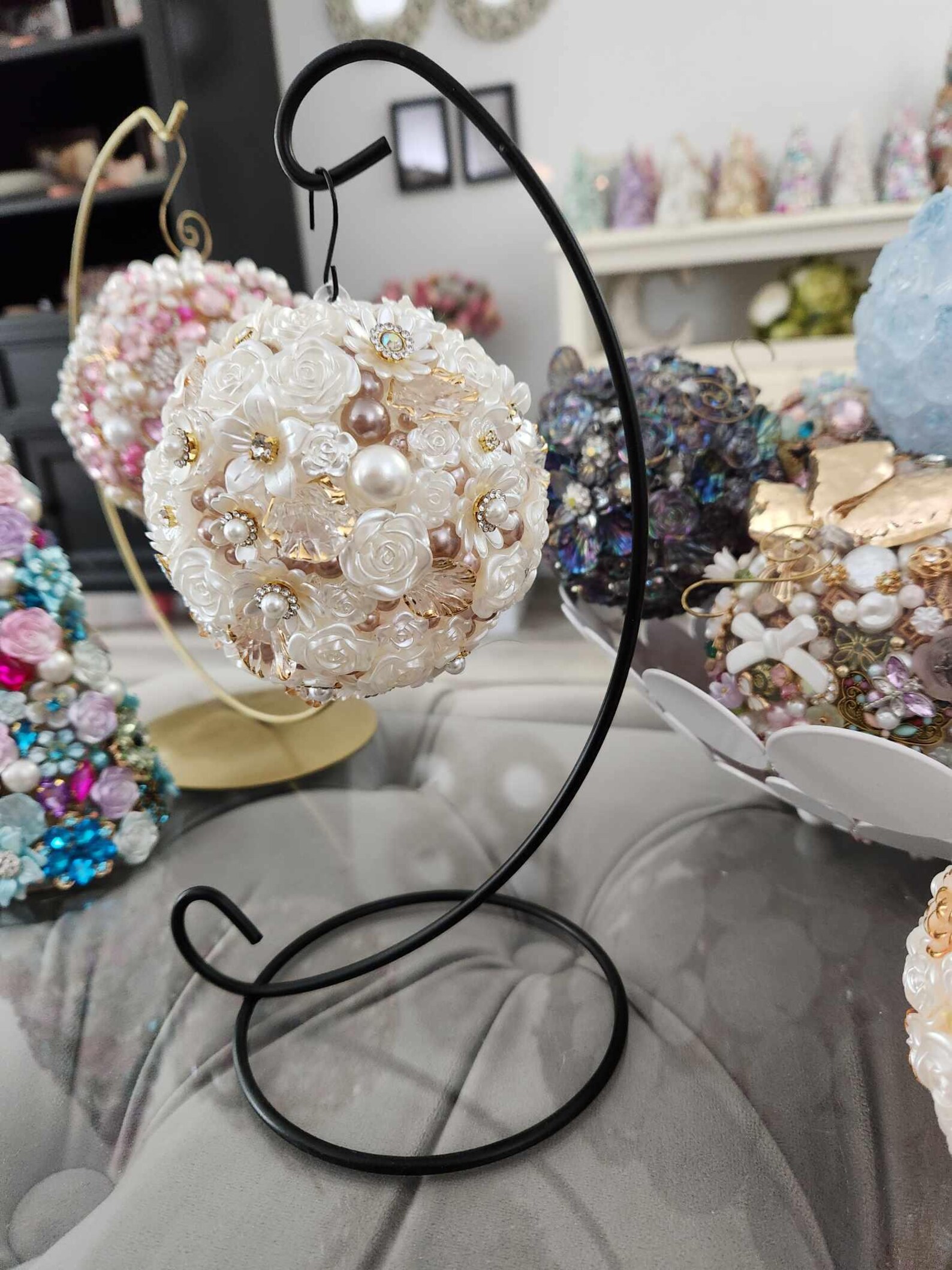 Ivory and Gold Beaded Orb. 4 Inches Diameter Which Vary Slightly With ...