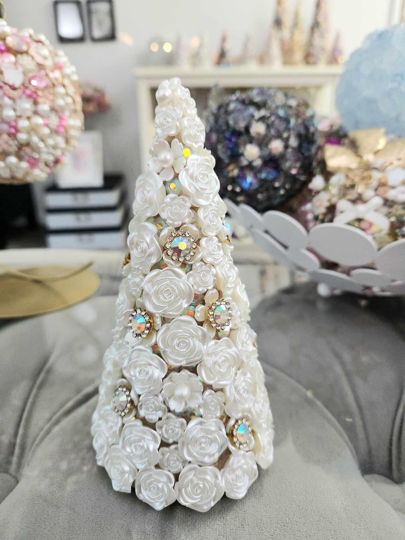 Ivory Beaded Mini Tree Using Repurposed Jewelry, Rhinestones and Resin ...