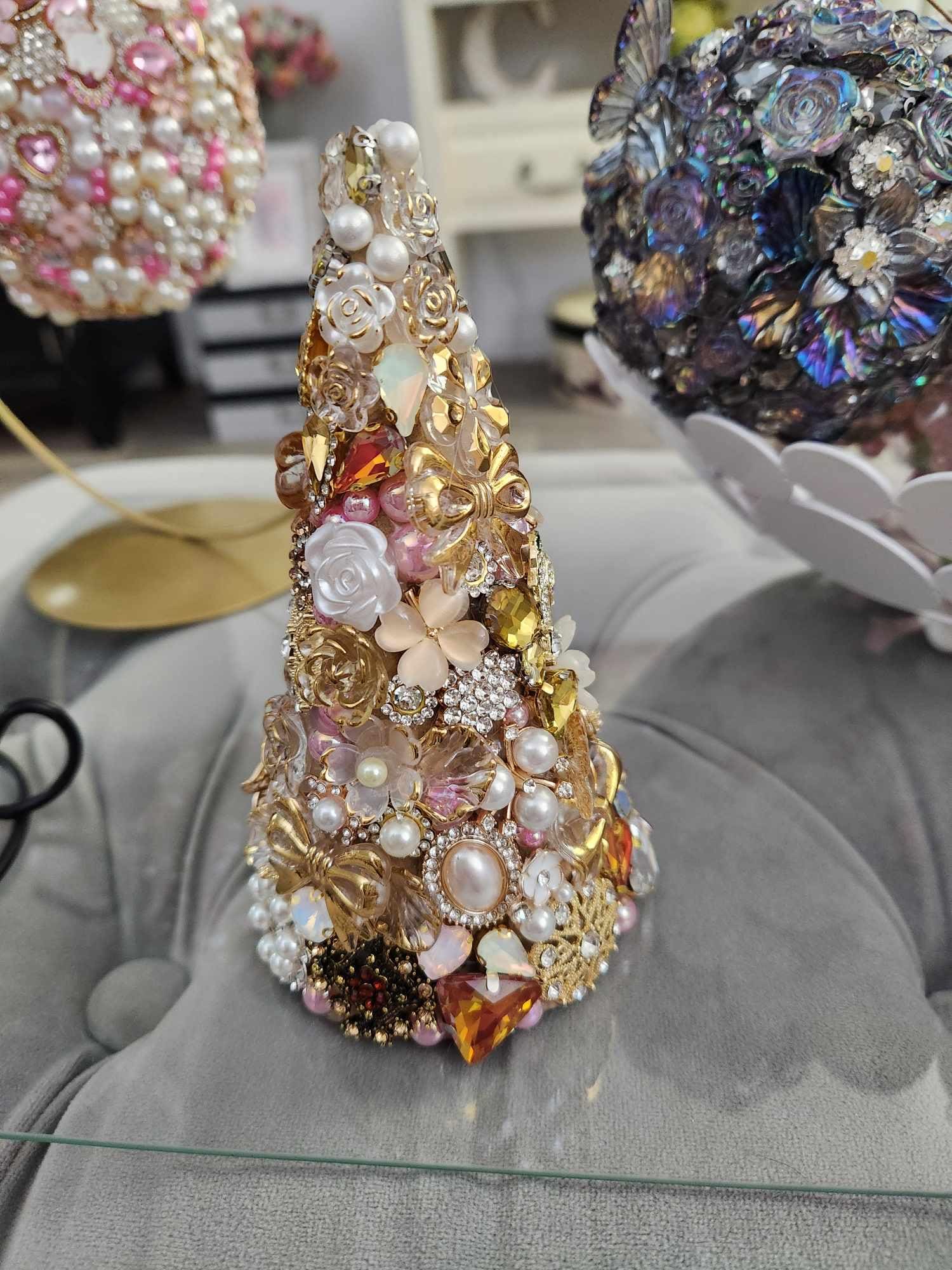 Gold Theme Mini Beaded Tree Using Repurposed Jewelry, Rhinestones and ...
