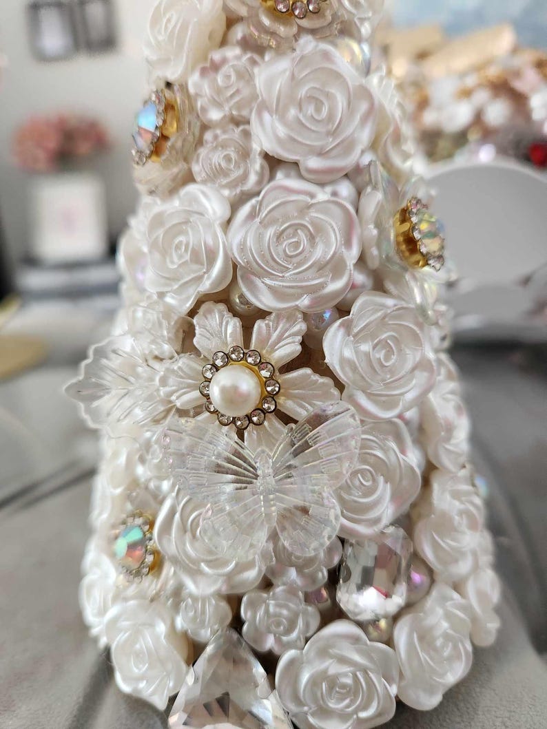 Ivory Beaded Mini Tree Using Repurposed Jewelry, Rhinestones and Resin ...