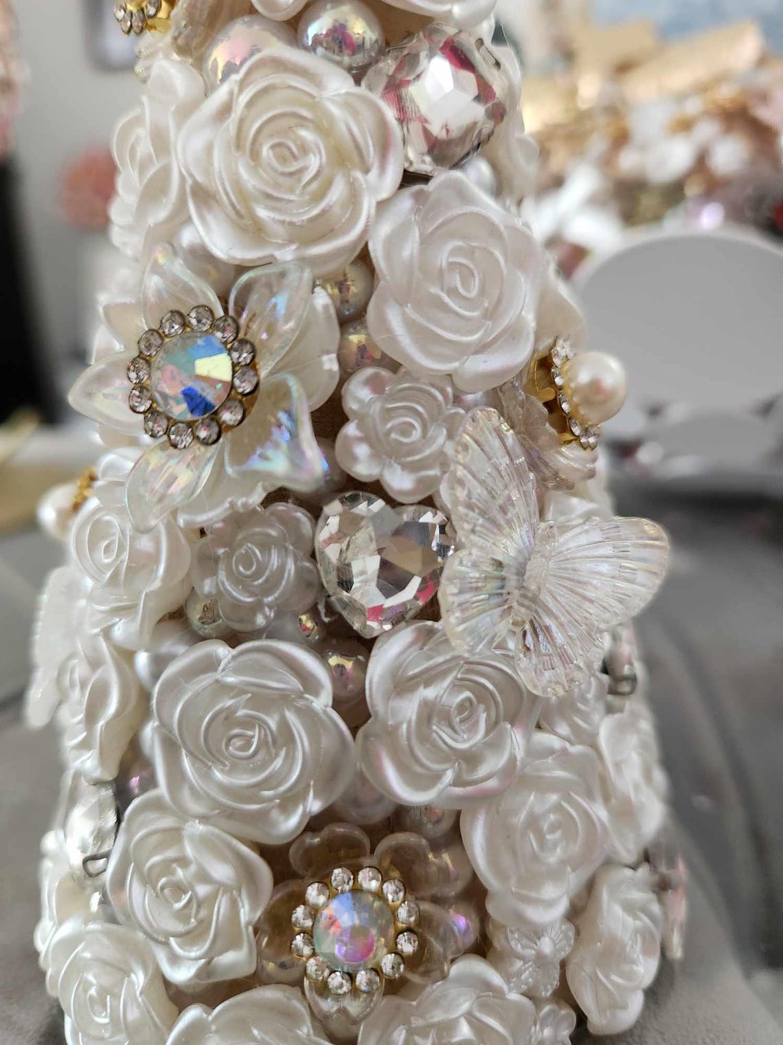 Ivory Beaded Mini Tree Using Repurposed Jewelry, Rhinestones and Resin ...