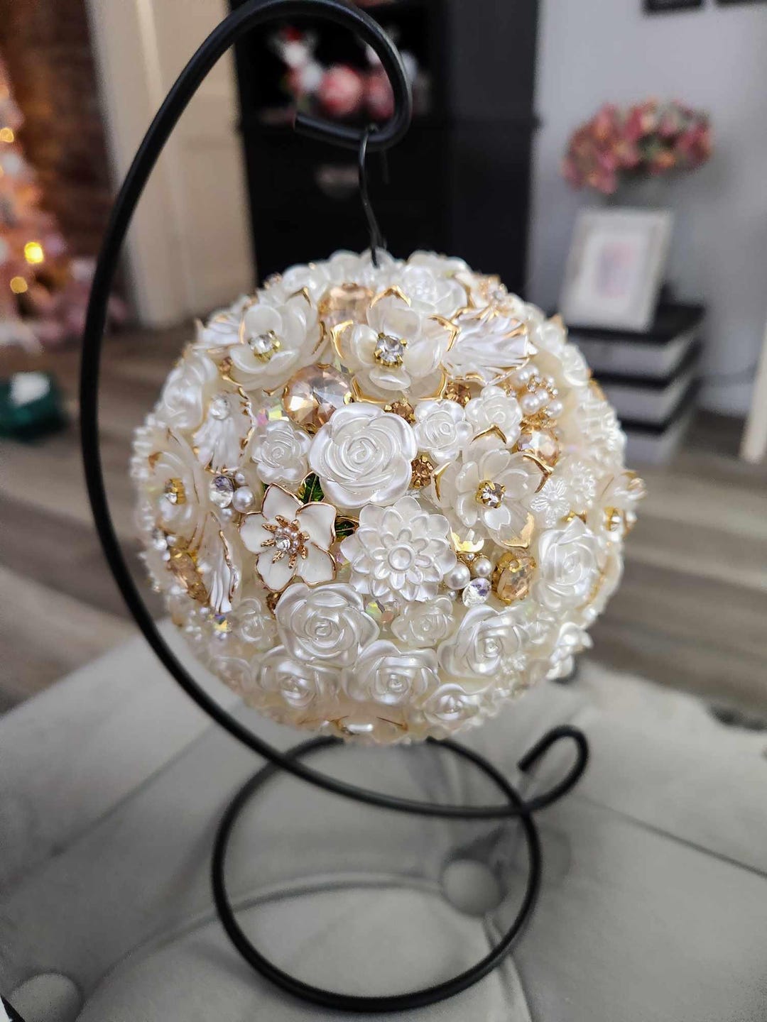 Ivory and Gold With Repurposed Jewelry and Rhinestones Home Decor ...