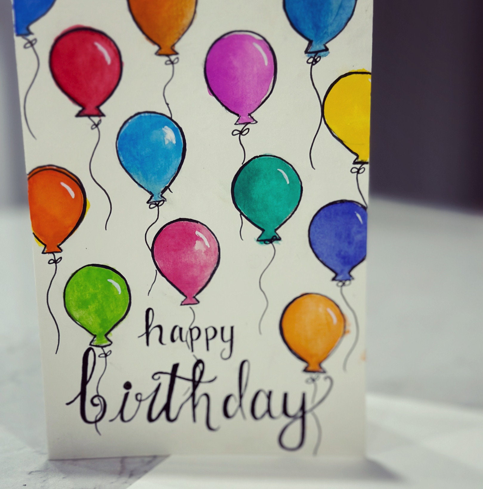 Watercolor Happy Birthday Balloon Card - Etsy